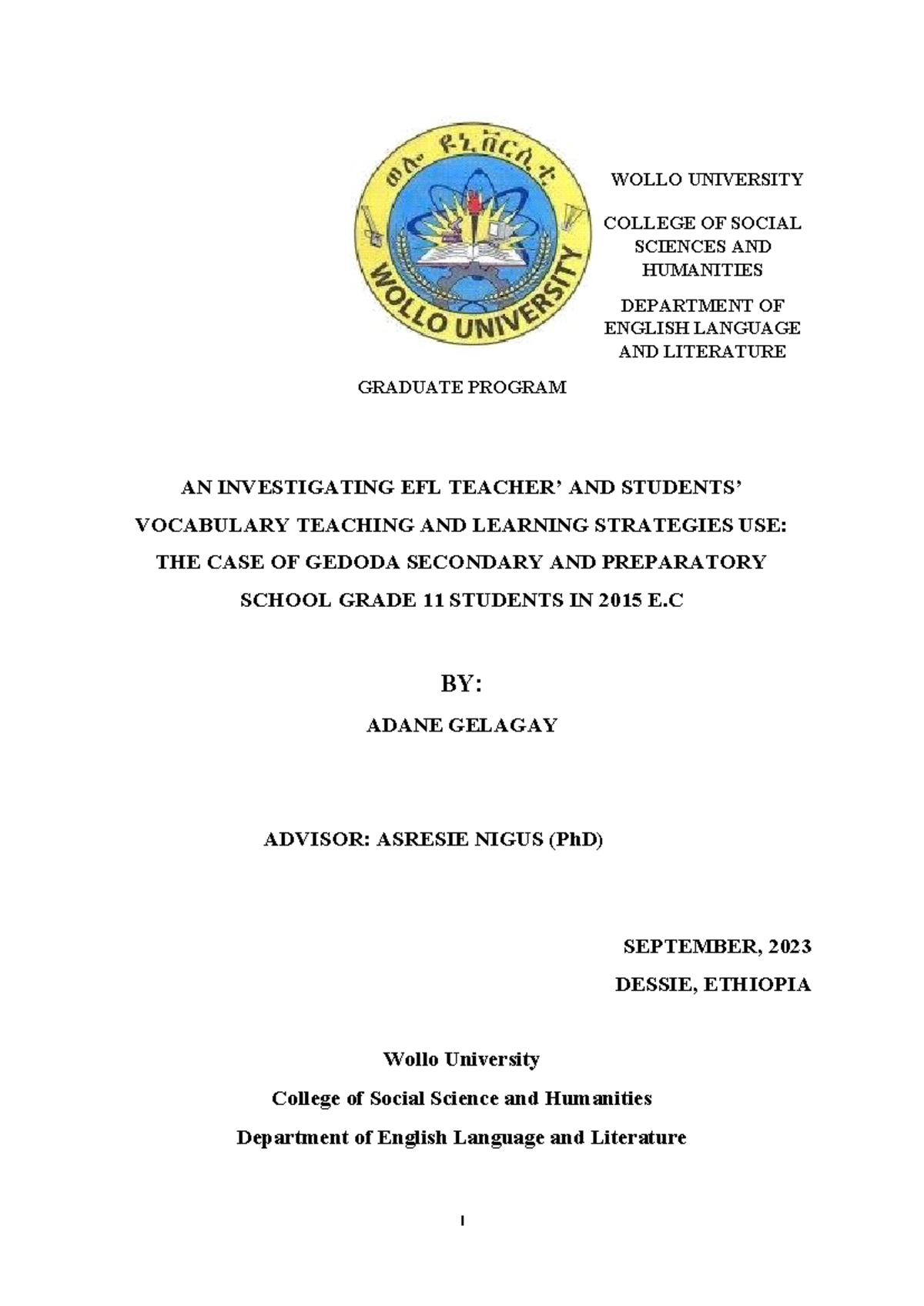 Investigating EFL & Vocabulary Teaching Strategies: Gedoda School Case ...