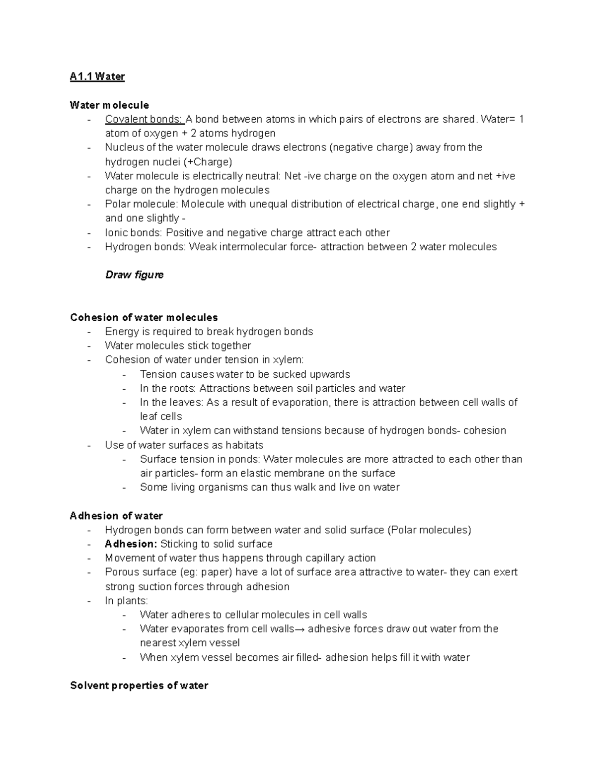Biology SL Notes: Water, Cell Structure, Enzymes, and Genetics - Studocu