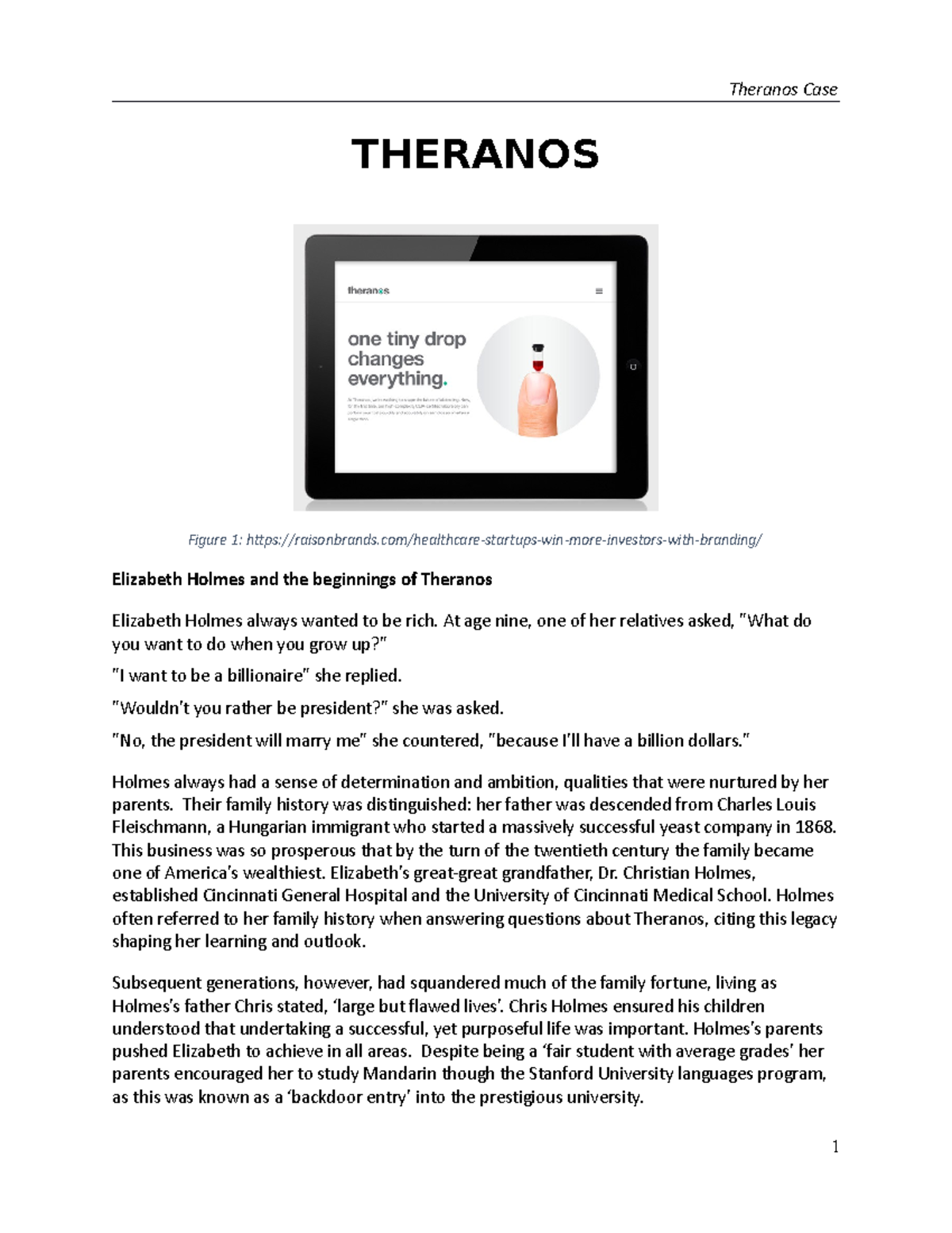 Theranos Case - final - tutorial case study - THERANOS Figure 1 : - Studocu