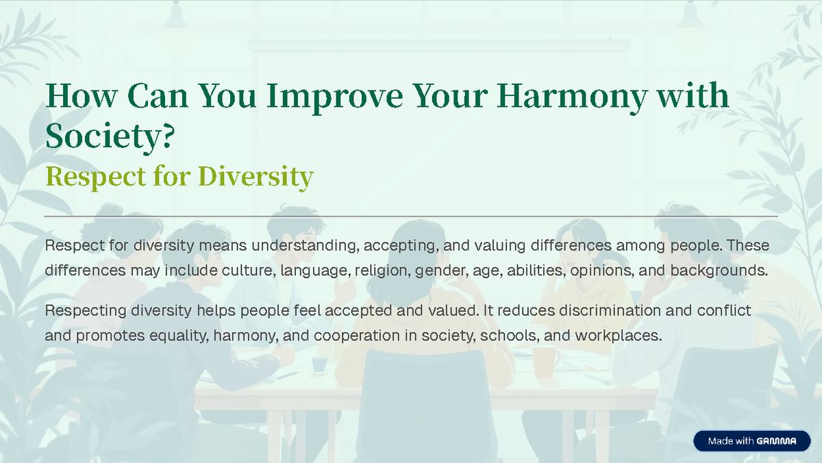 Improving Harmony in Society: Respect, Communication & Tolerance - Studocu
