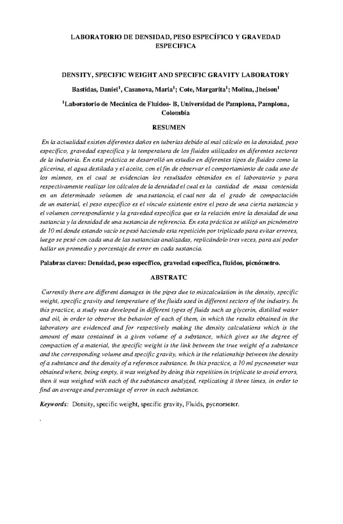Práctica de Laboratorio: Densidad, Peso Específico y Gravedad ...