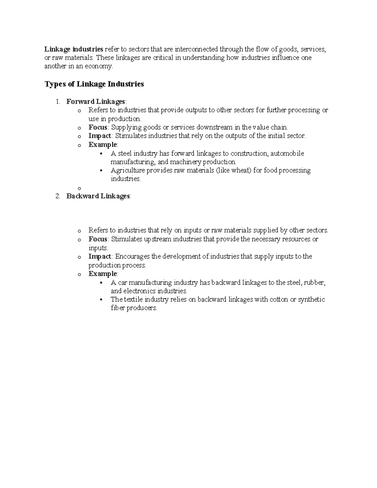 Linkage Industries: Understanding Forward & Backward Types - Studocu