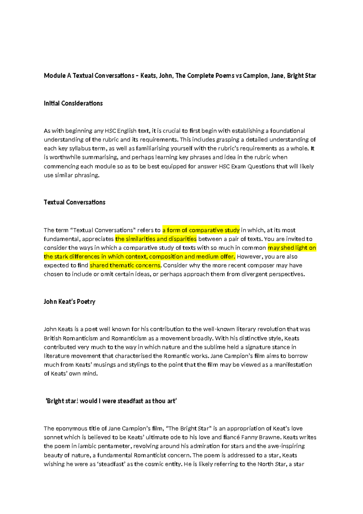 HSC English Mod A: Textual Conversations - Keats & Campion Insights ...