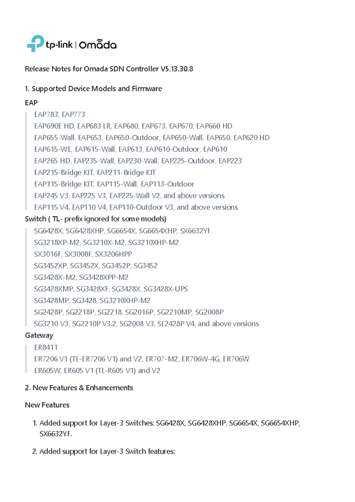 Release Note - 13. Supported Device Models and Firmware EAP EAP783, EAP ...