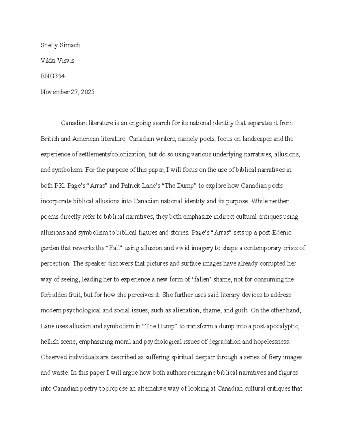 ENG354 Essay: Biblical Narratives in Canadian Poetry and Identity - Studocu
