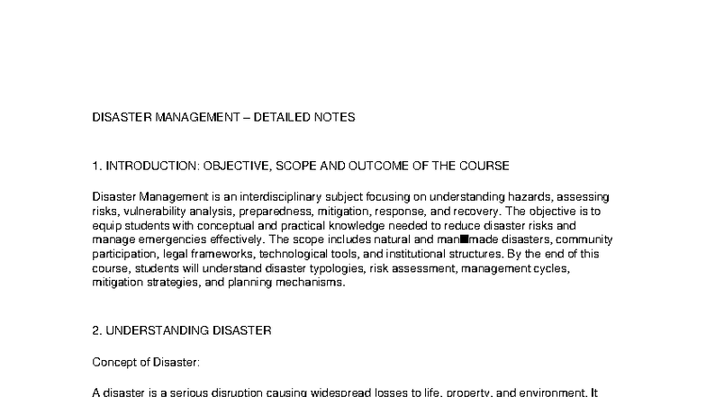 DISASTER MANAGEMENT DETAILED NOTES: OBJECTIVES & STRATEGIES - Studocu