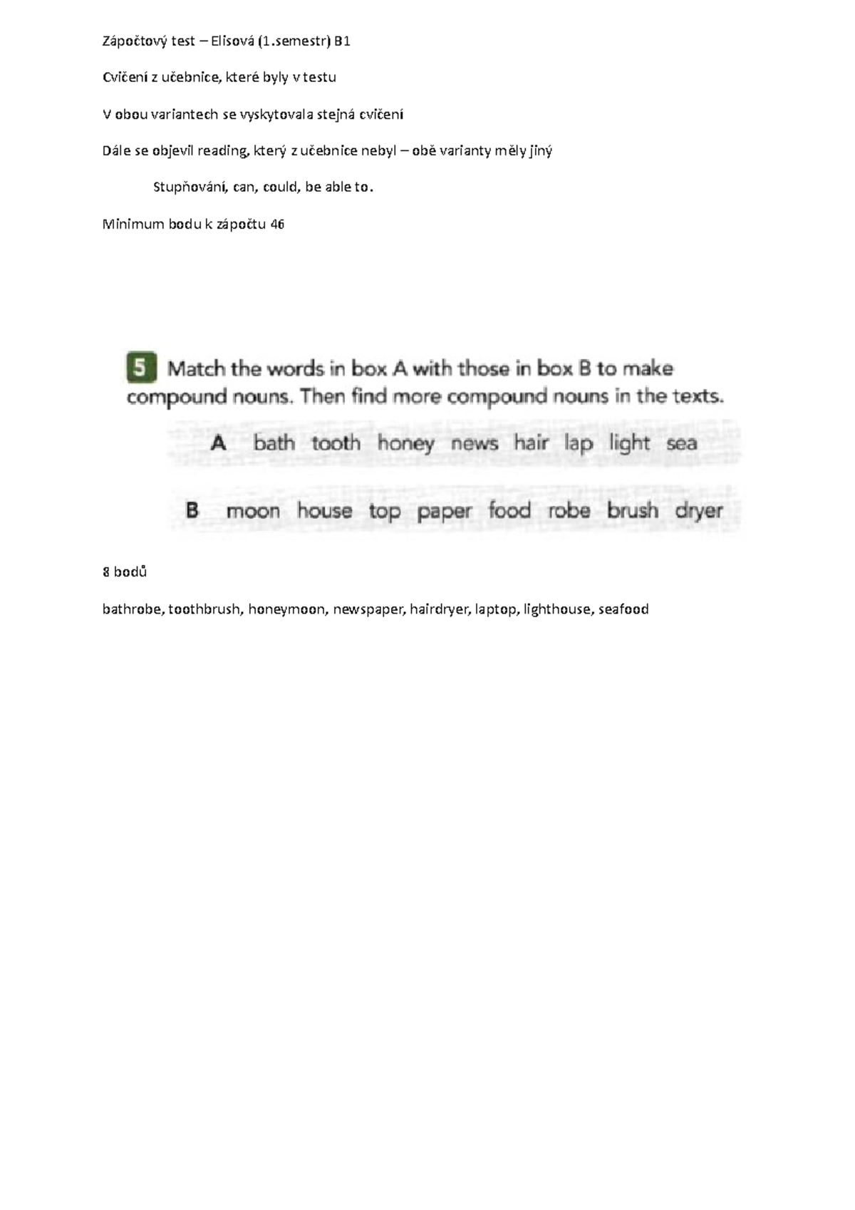 Anglictina b1 zapoctovy test elisova 2017 - Zápočtový test – Elisová (1 ...