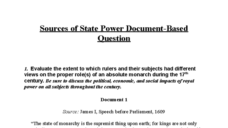 DBQ 2023: Evaluating 17th Century Views on Absolute Monarchy - Studocu