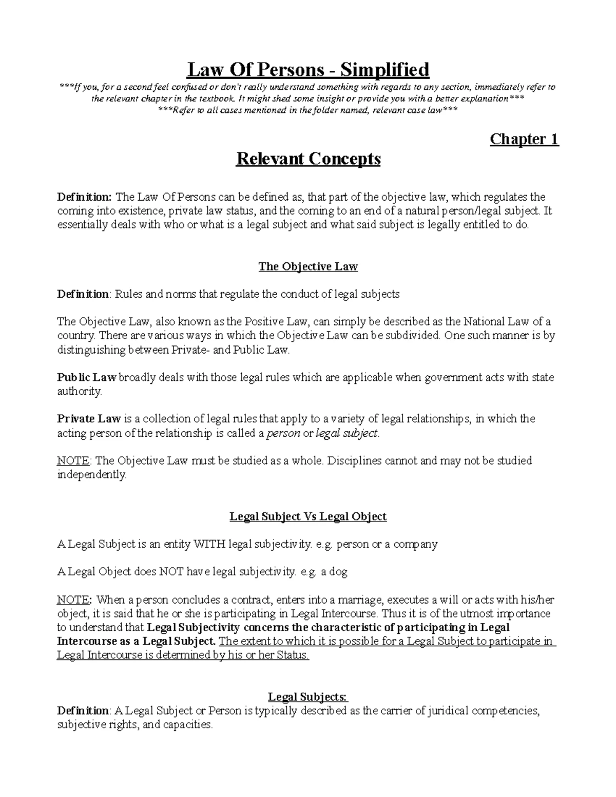 Law of persons Revision and questions from past papers - Revision and ...
