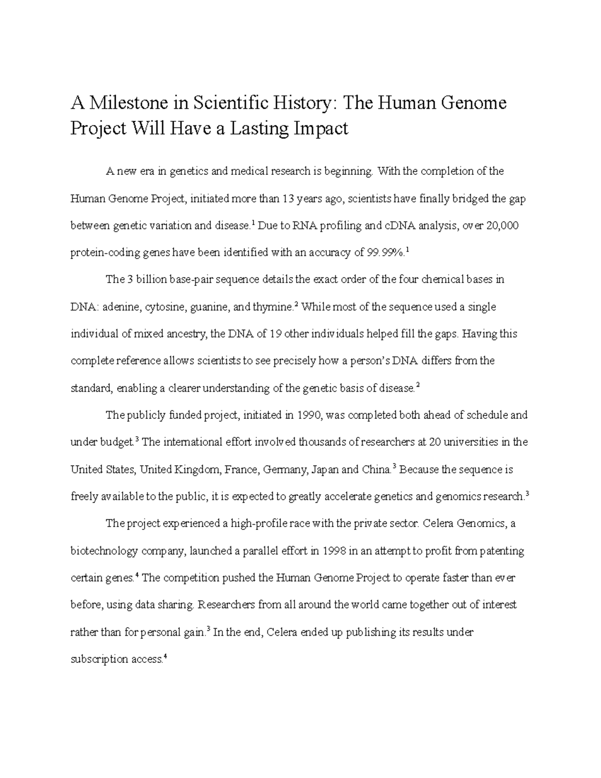 Assessment 1: The Lasting Impact of the Human Genome Project - Studocu