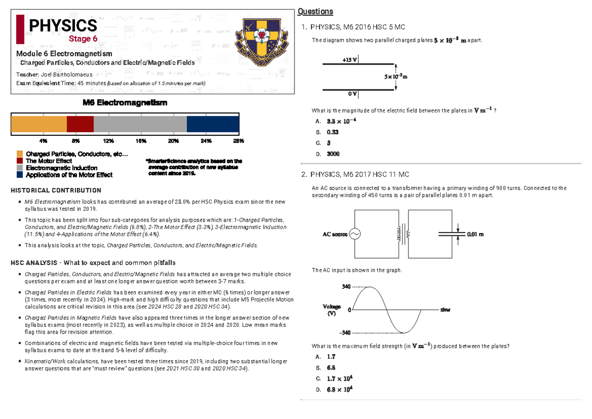 Physics M6: Charged Particles, Conductors & Electric/Magnetic Fields ...