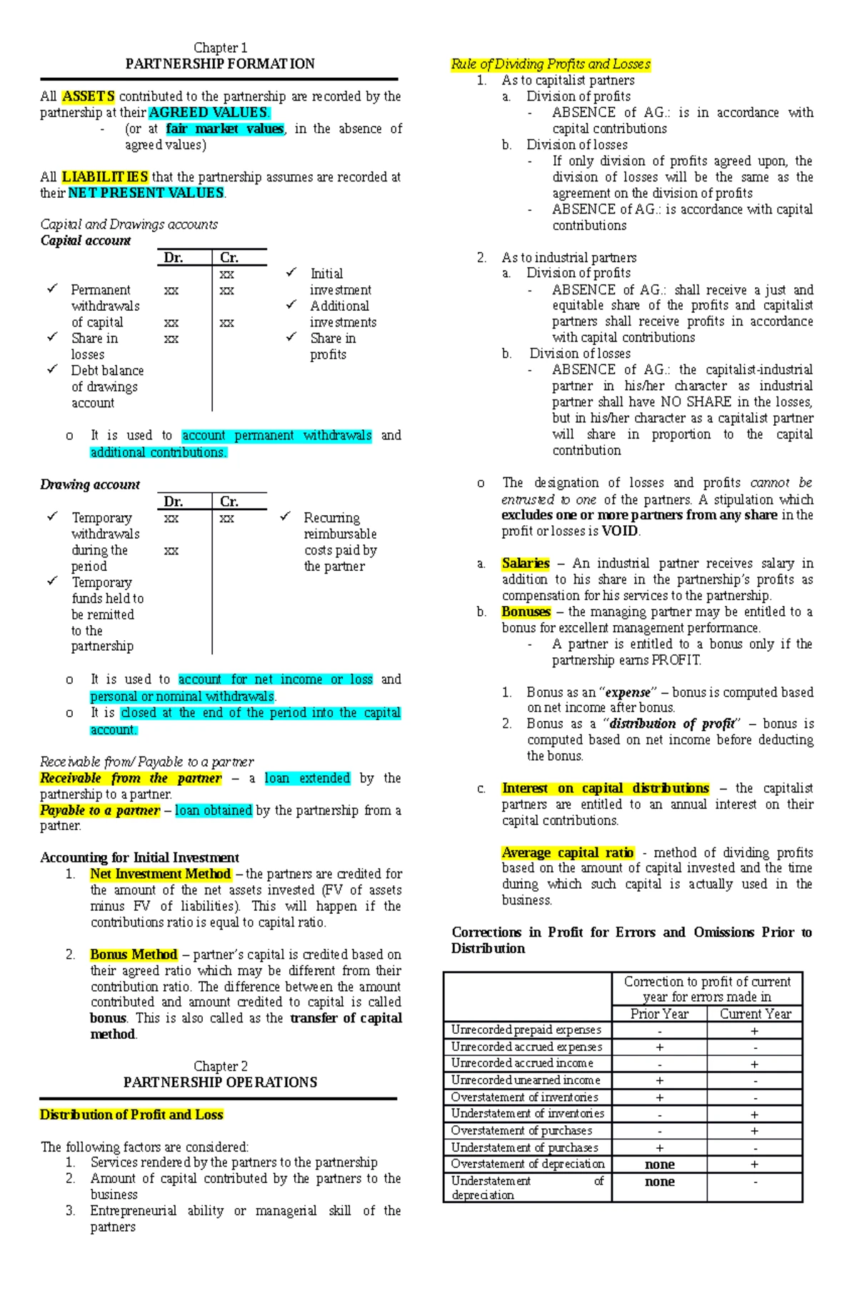 Accounting for Special Transactions Reviewer - Chapter 1 PARTNERSHIP FORMATION All ASSETS - Studocu