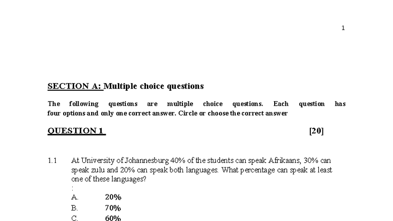 MAEB0B1-2 - PRACTICE - SECTION A: Multiple choice questions The ...