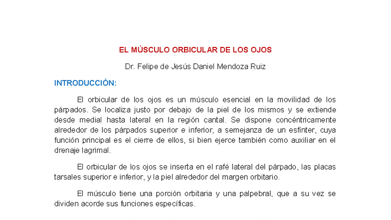 Músculo Orbicular de los Ojos: Anatomía y Función - Studocu