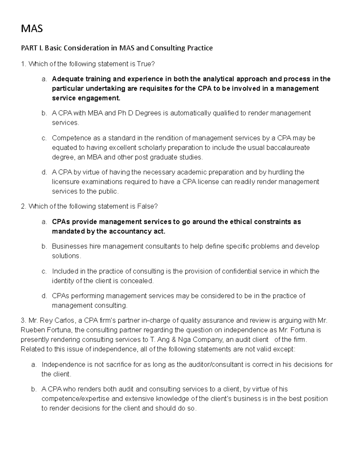 MAS-3 - MAS PART I. Basic Consideration in MAS and Consulting Practice ...