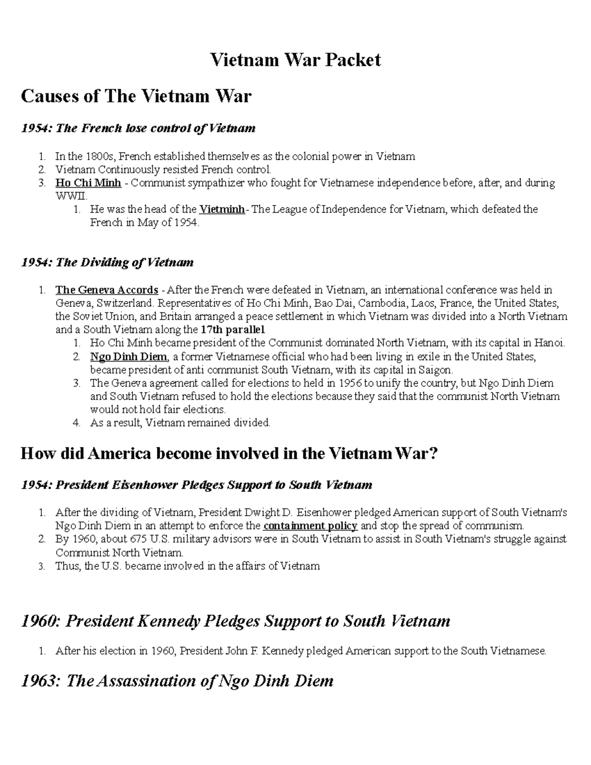 Vietnam War Causes and Protests: A Comprehensive Study Packet - Studocu