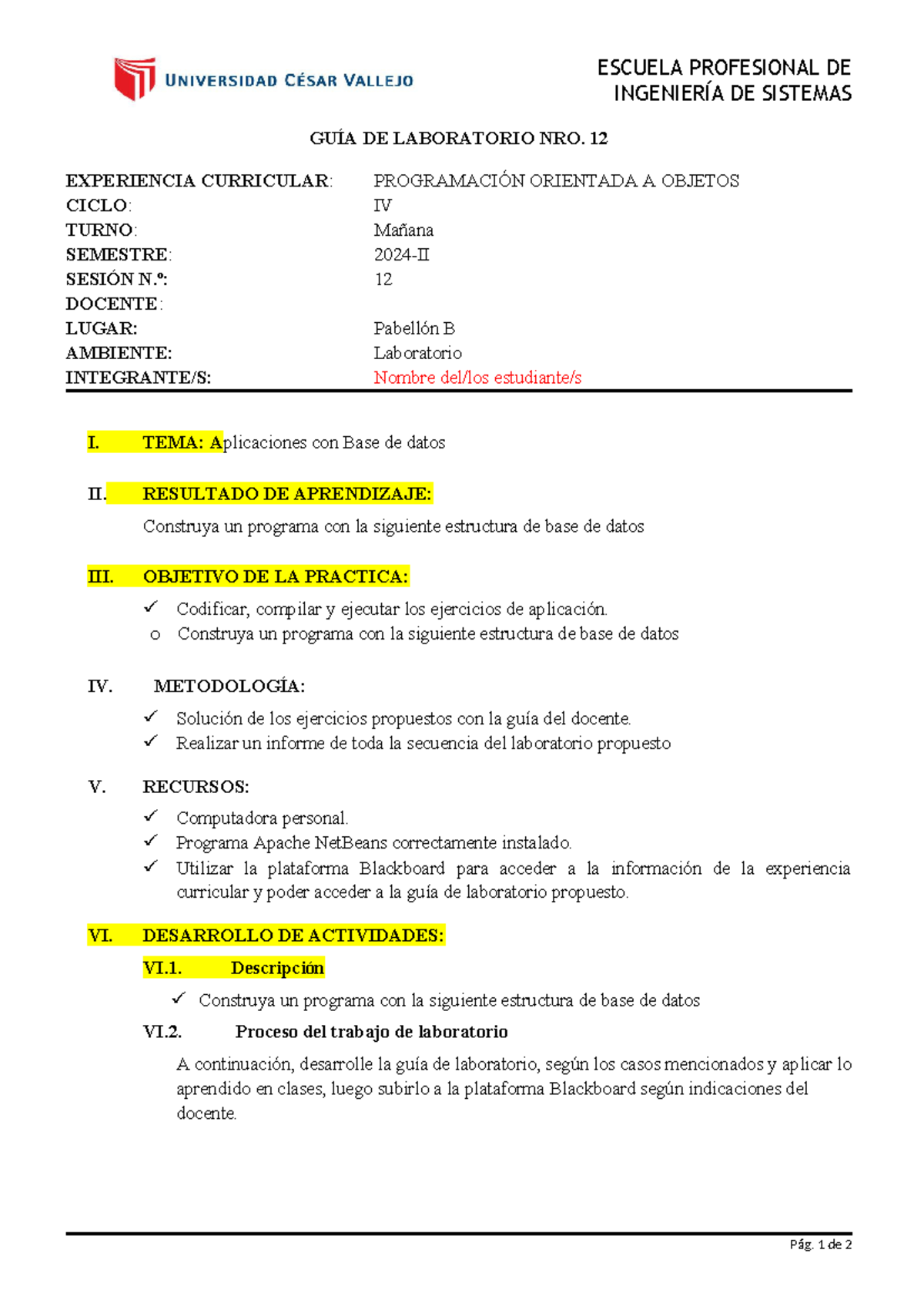 Guia de lab 12 - WEFWEFW - ESCUELA PROFESIONAL DE INGENIERÍA DE ...