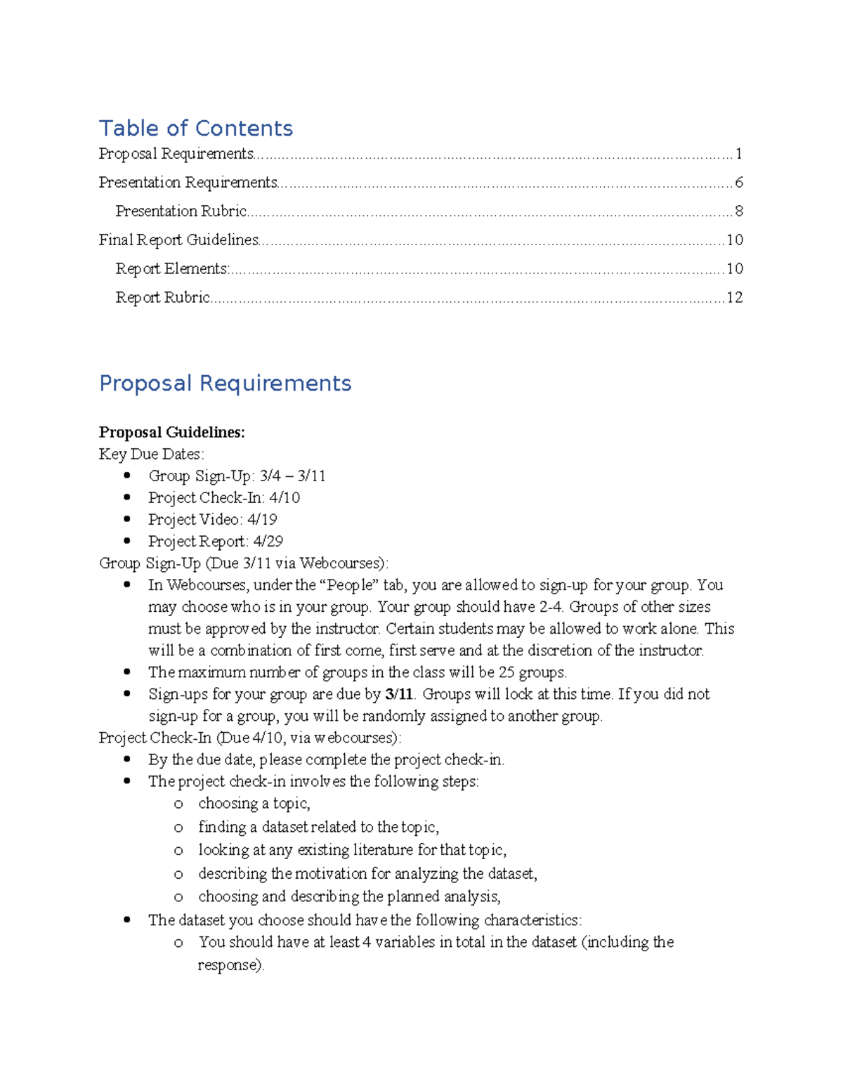STA4504 Project B: Guidelines for Proposal and Final Report - Studocu
