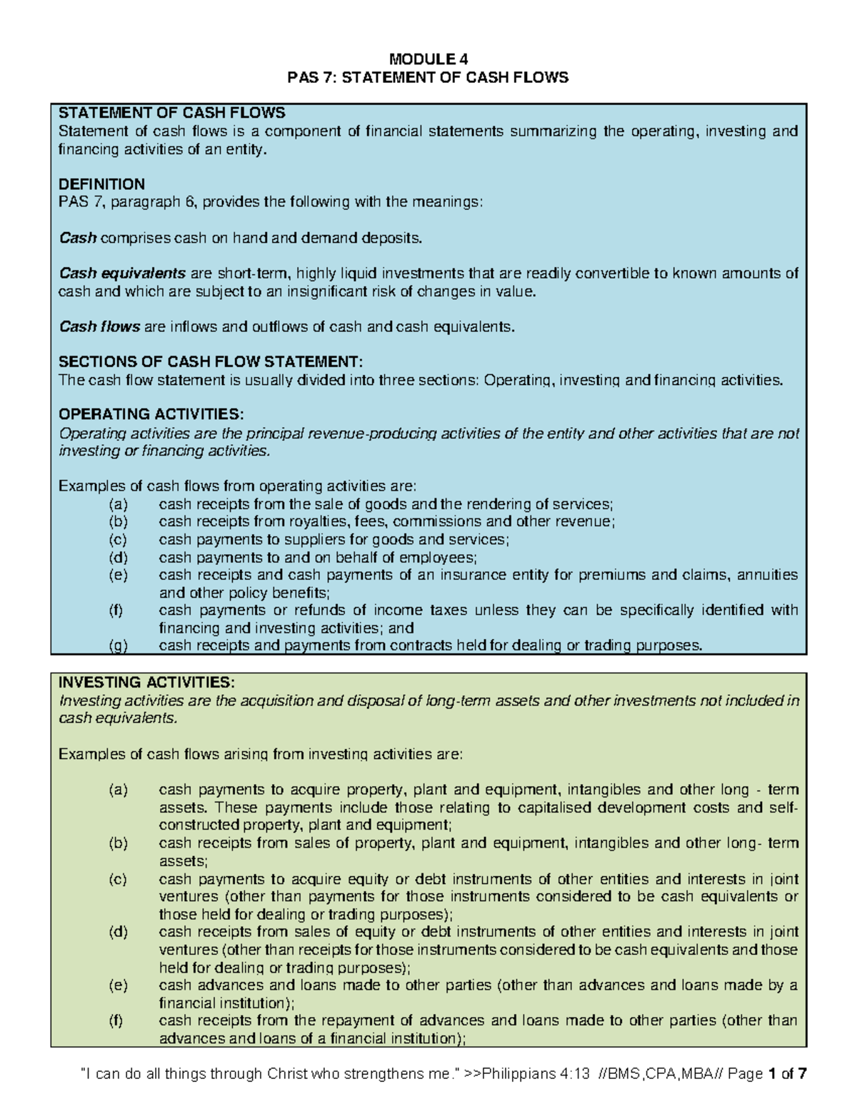 Module 4 PAS 7: Understanding Statement of Cash Flows - Studocu