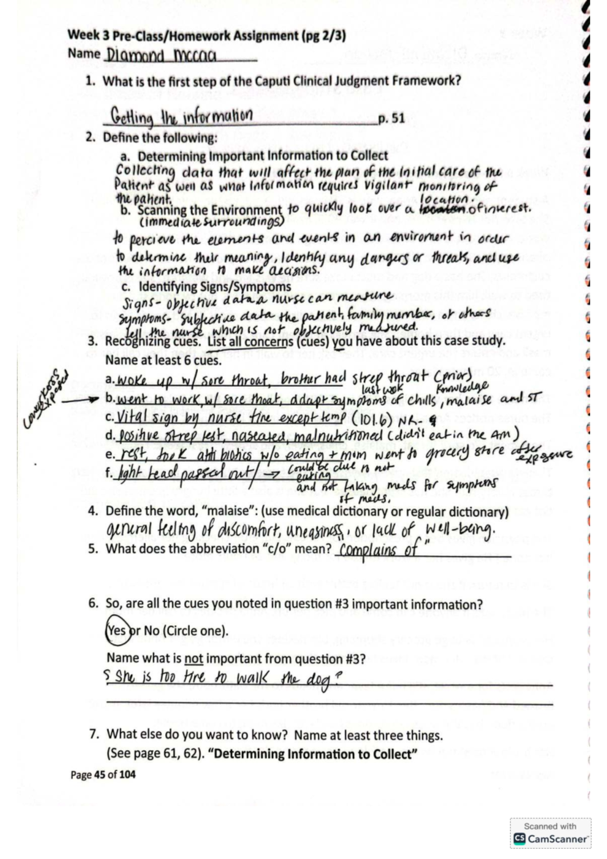 Week 3 Assignment: Caputi Clinical Judgment Framework Analysis - Studocu
