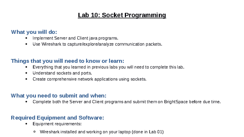 CST8109 Lab 10: Socket Programming with Server & Client Implementation - Studocu