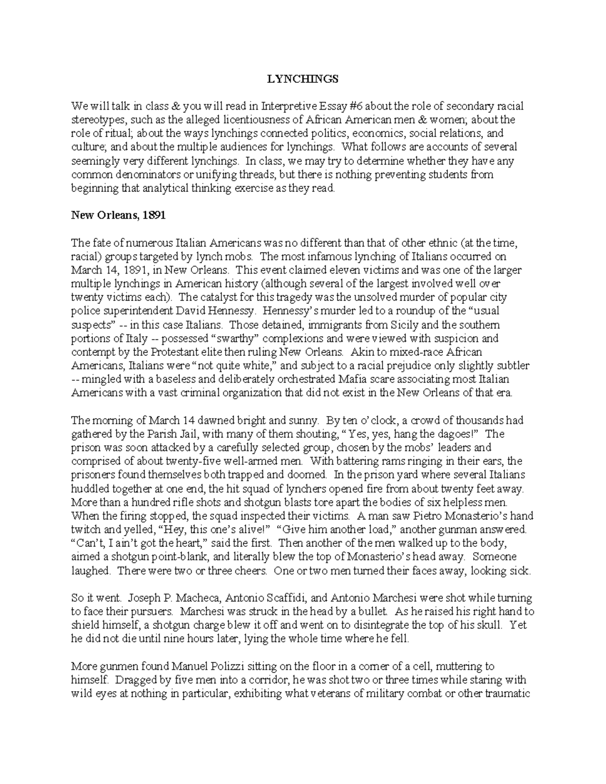 Lynchings & Racial Injustice: Historical Accounts & Analysis (Course ...