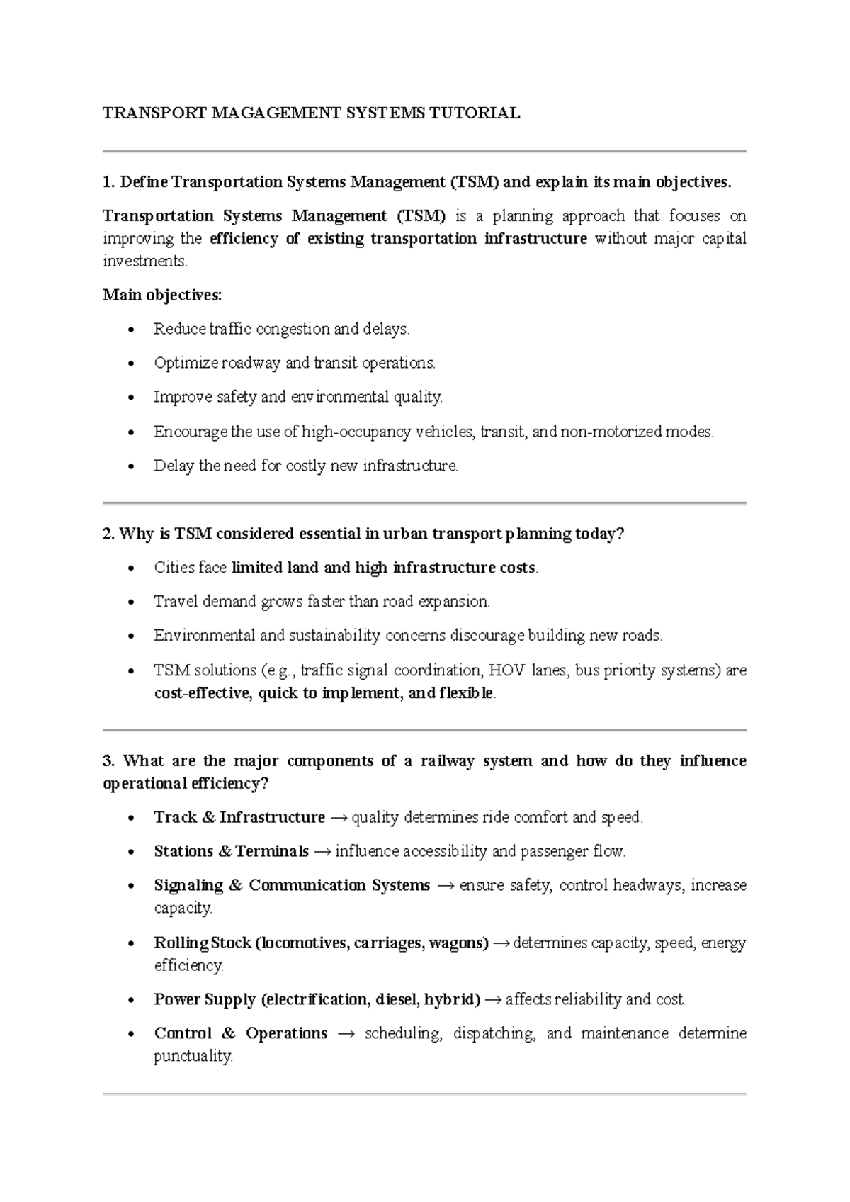 TSM 101: Introduction to Transportation Systems Management - Studocu
