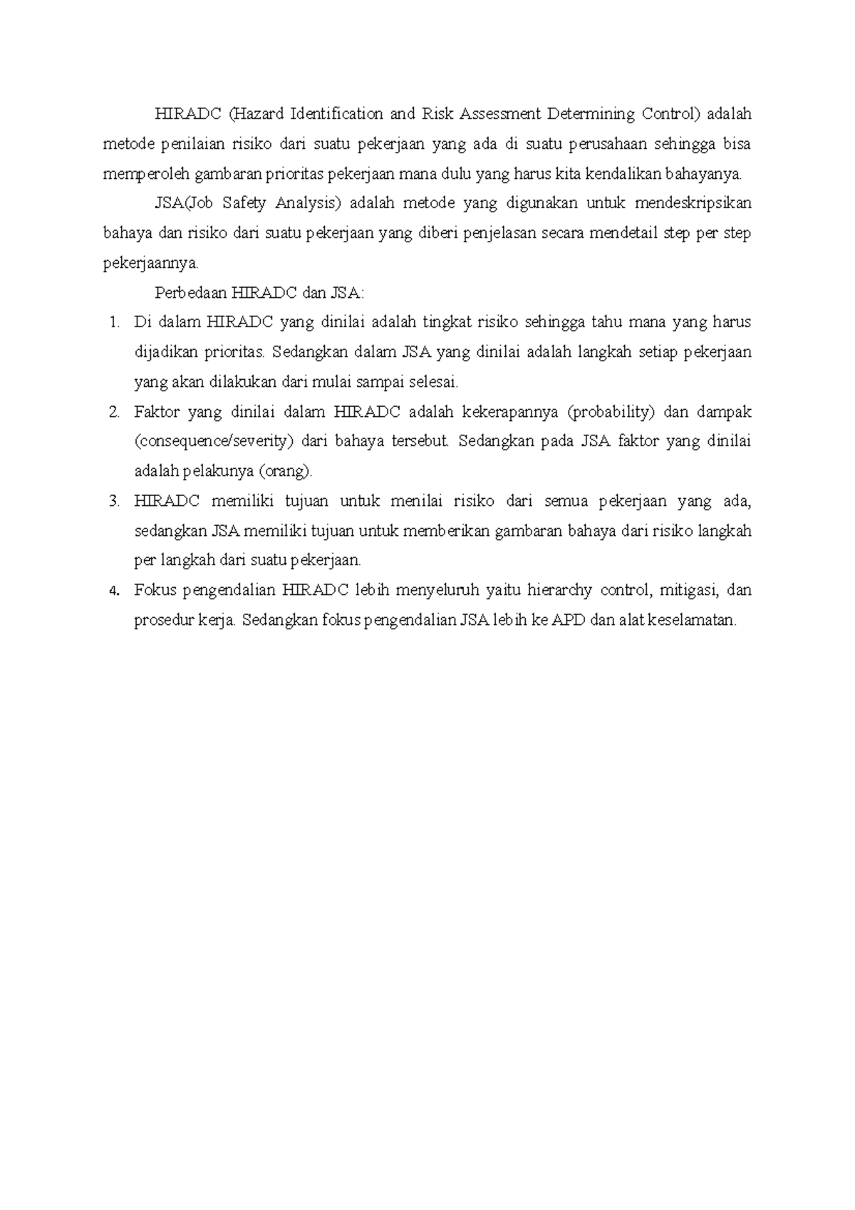 HIRADC (Hazard Identification Risk Assessment and Determining Control) dan JSA (Job Safety ...