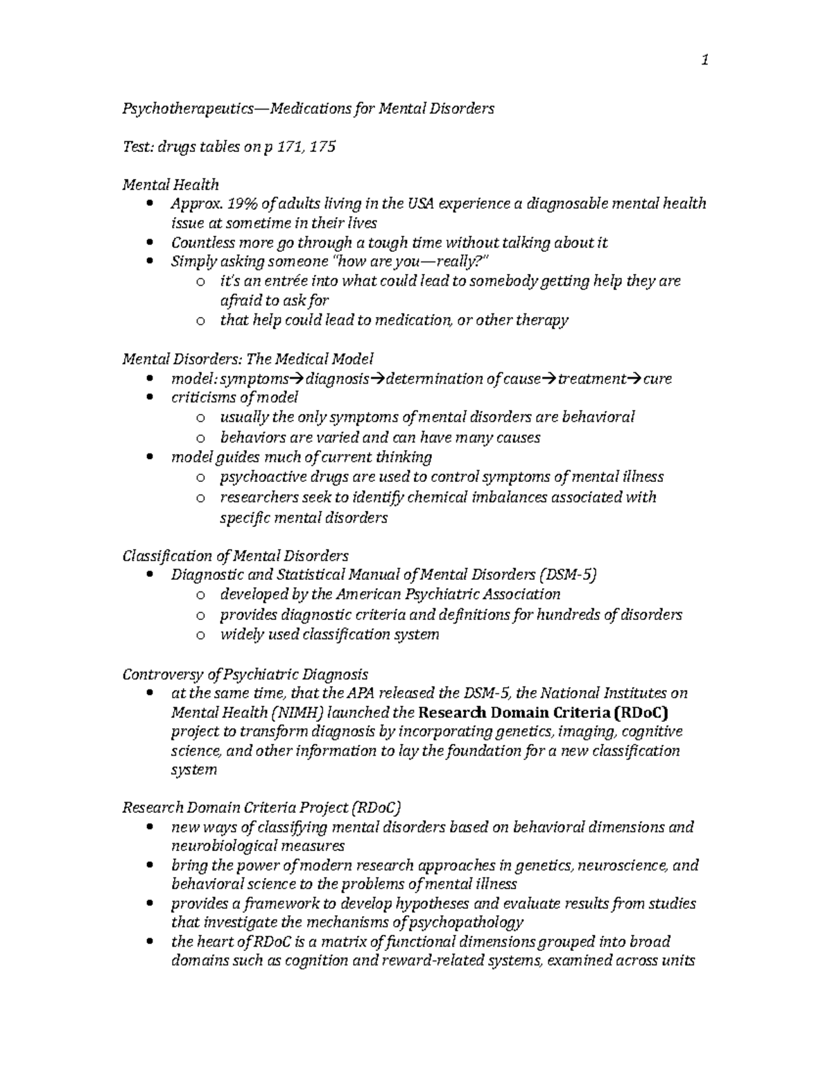 Psychotherapeutics for Mental Disorders: Study Notes Overview - Studocu
