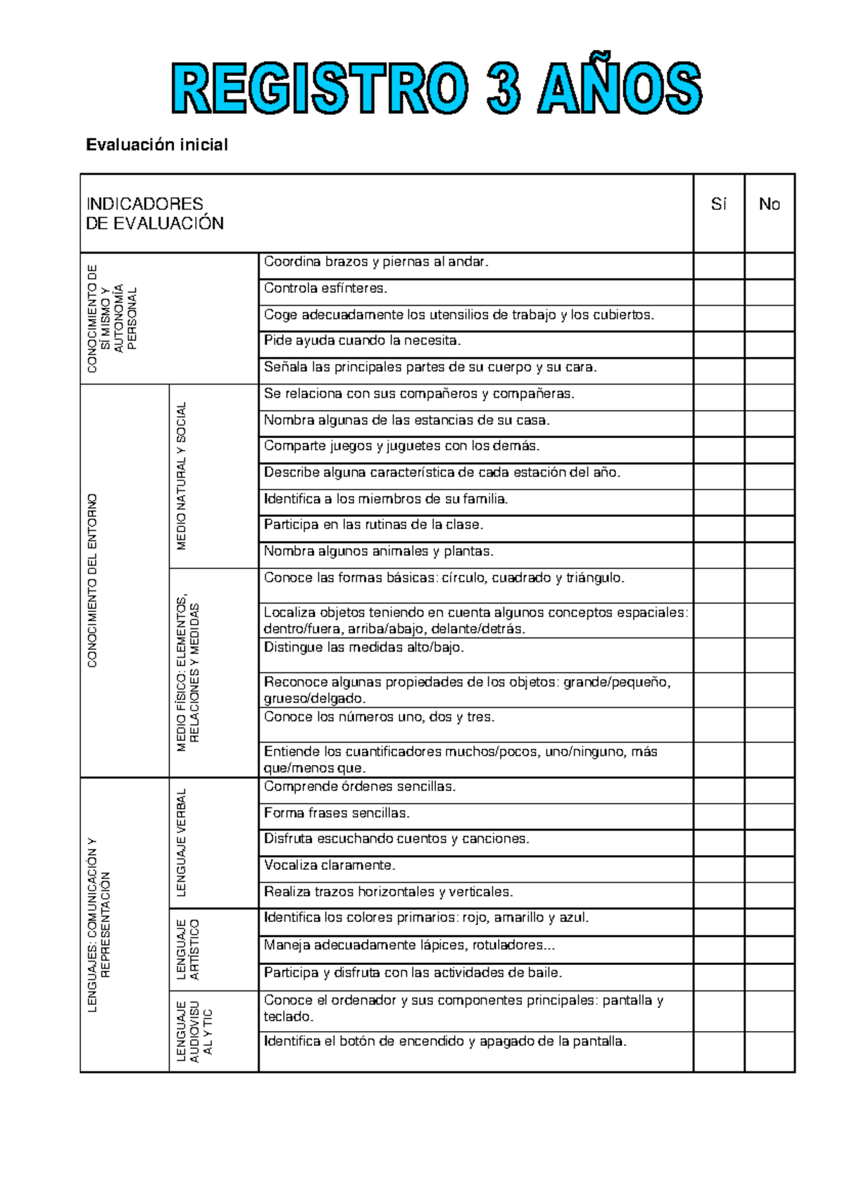 5 3 años registro evaluación inicial genérico - Evaluación inicial ...