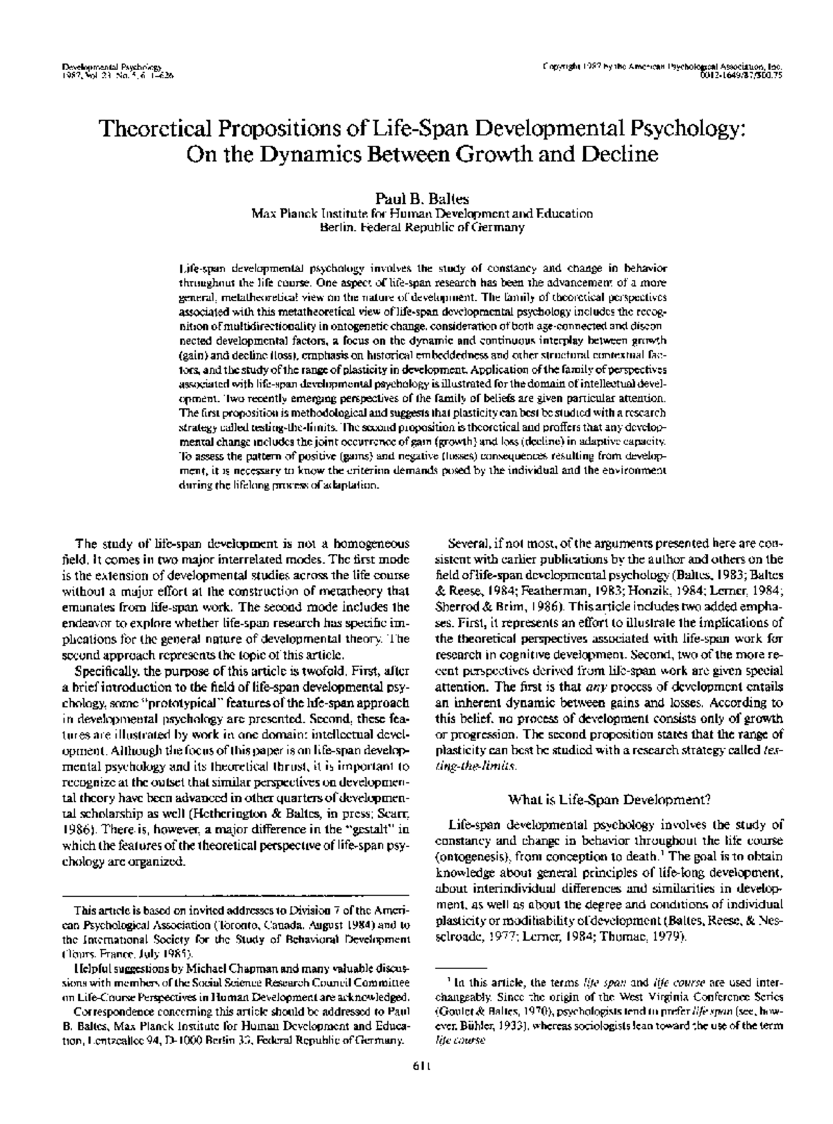 Theoretical Propositions in Developmental Psychology (PSY 1987) - Studocu