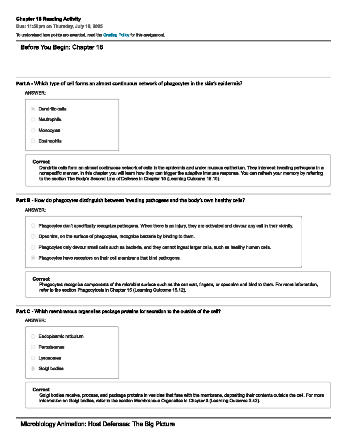 Chapter 16 Reading Activity: Immune Response Insights and Quiz - Studocu