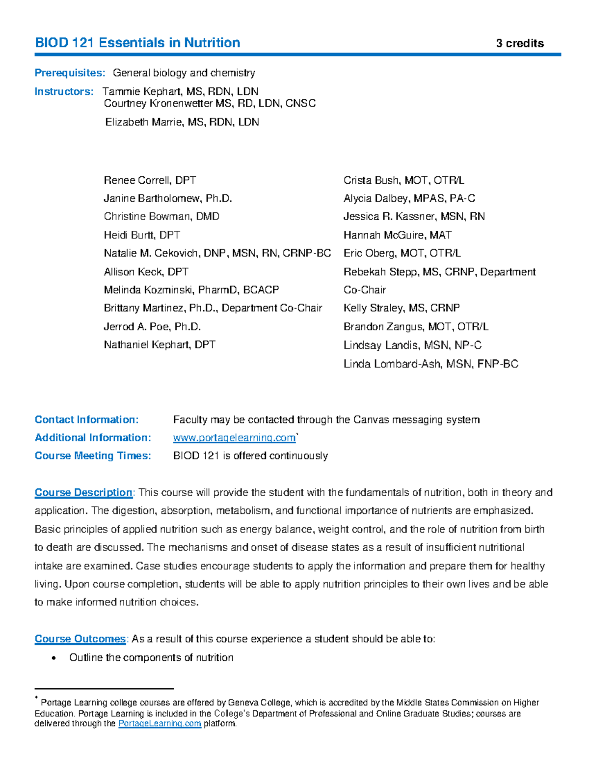 BIOD 121 Syllabus: Essentials in Nutrition Course Overview and Details ...