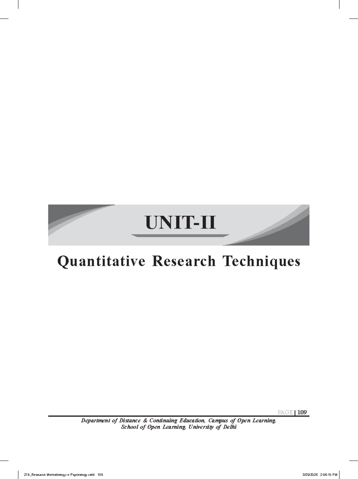 218 Research Methodology in Psychology: Experimental Methods - Studocu