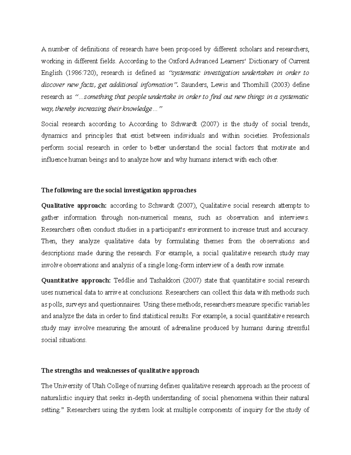 Research Methodologies in Social Investigation: Qualitative vs ...