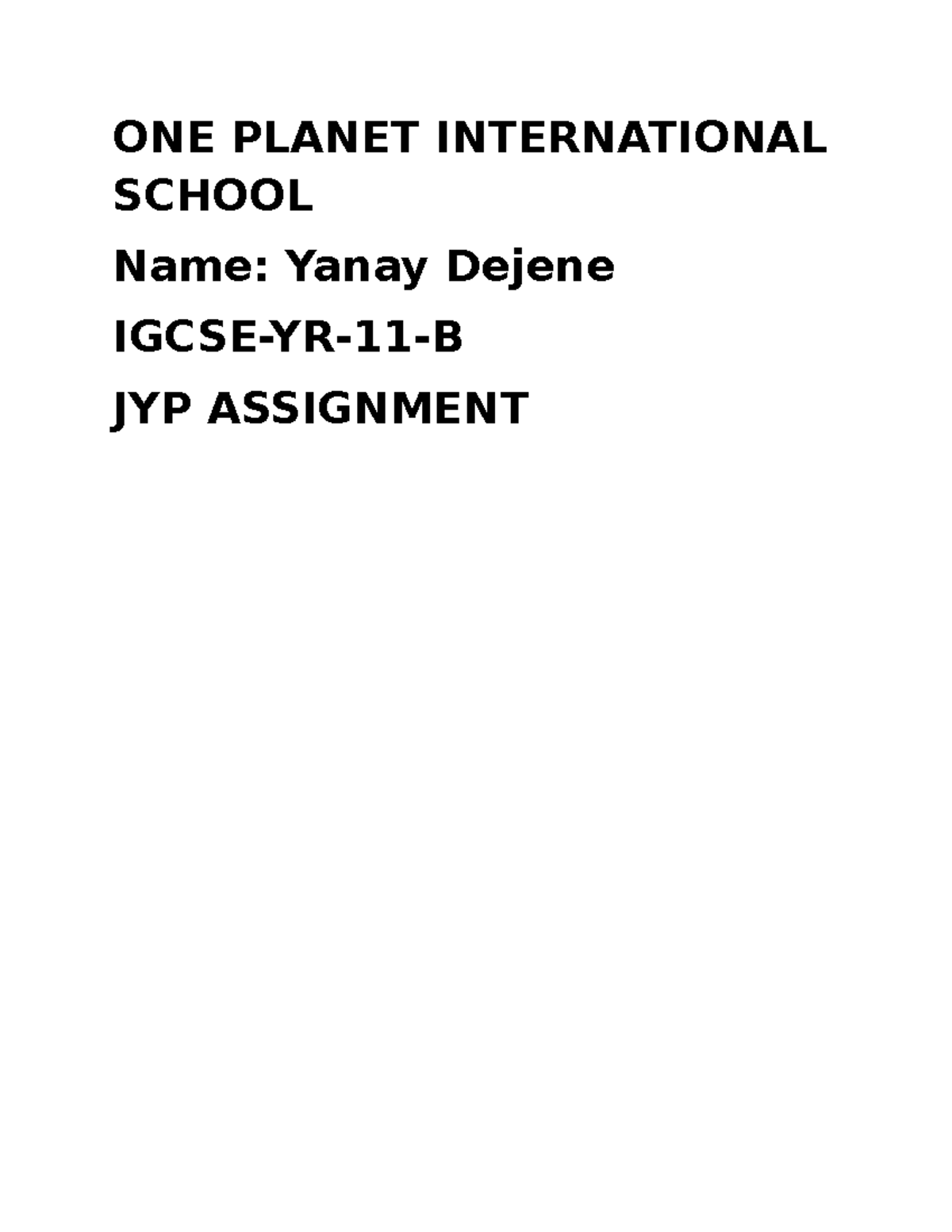 ONE Planet International School - ONE PLANET INTERNATIONAL SCHOOL Name ...