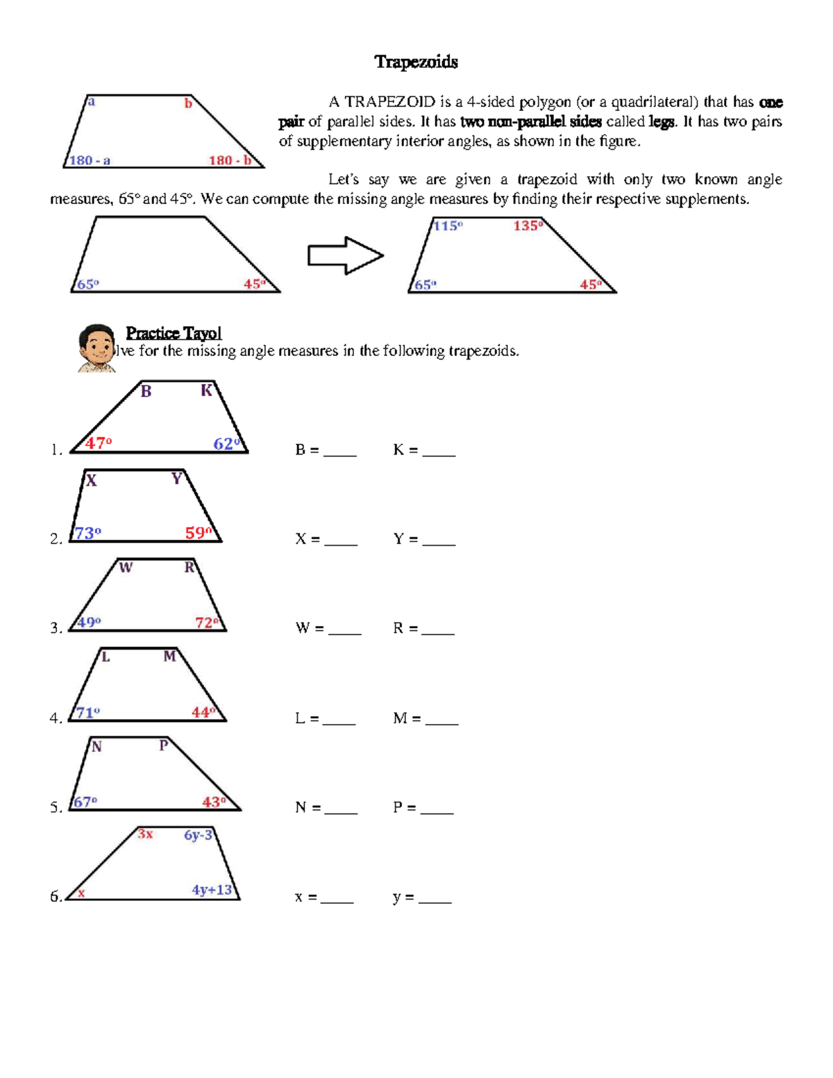 Trapezoids Quiz: Finding Angles and Medians - Studocu