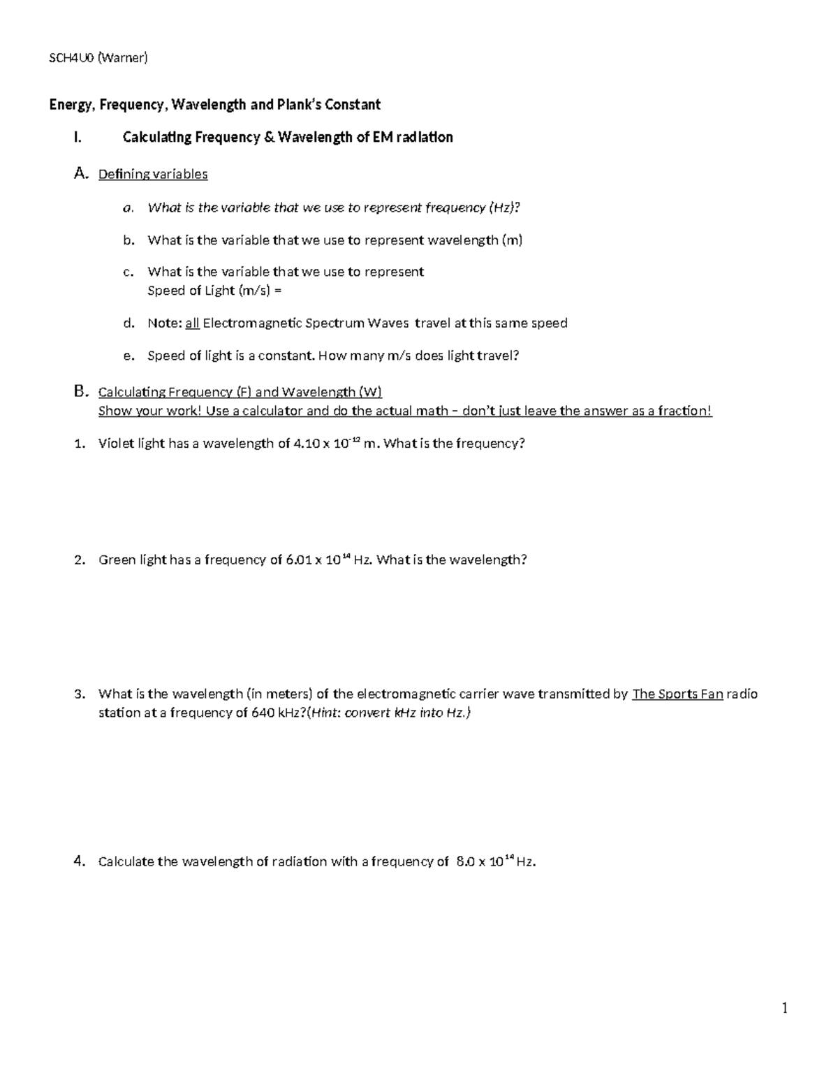 Wavelength Frequency Energy Calculator