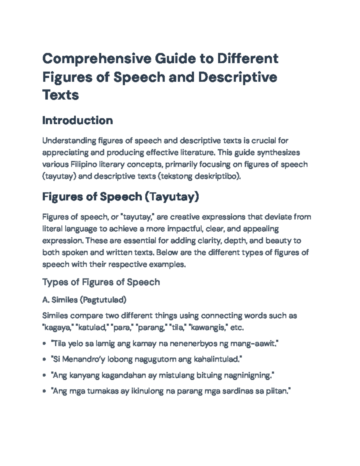 Comprehensive Guide to Figures of Speech and Descriptive Texts ...