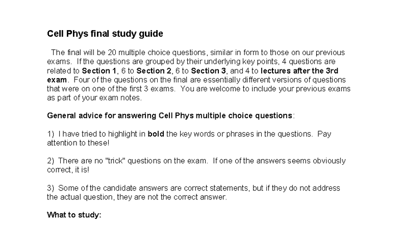 Cell Phys 101 Final Exam Study Guide: Key Concepts and Mechanisms - Studocu