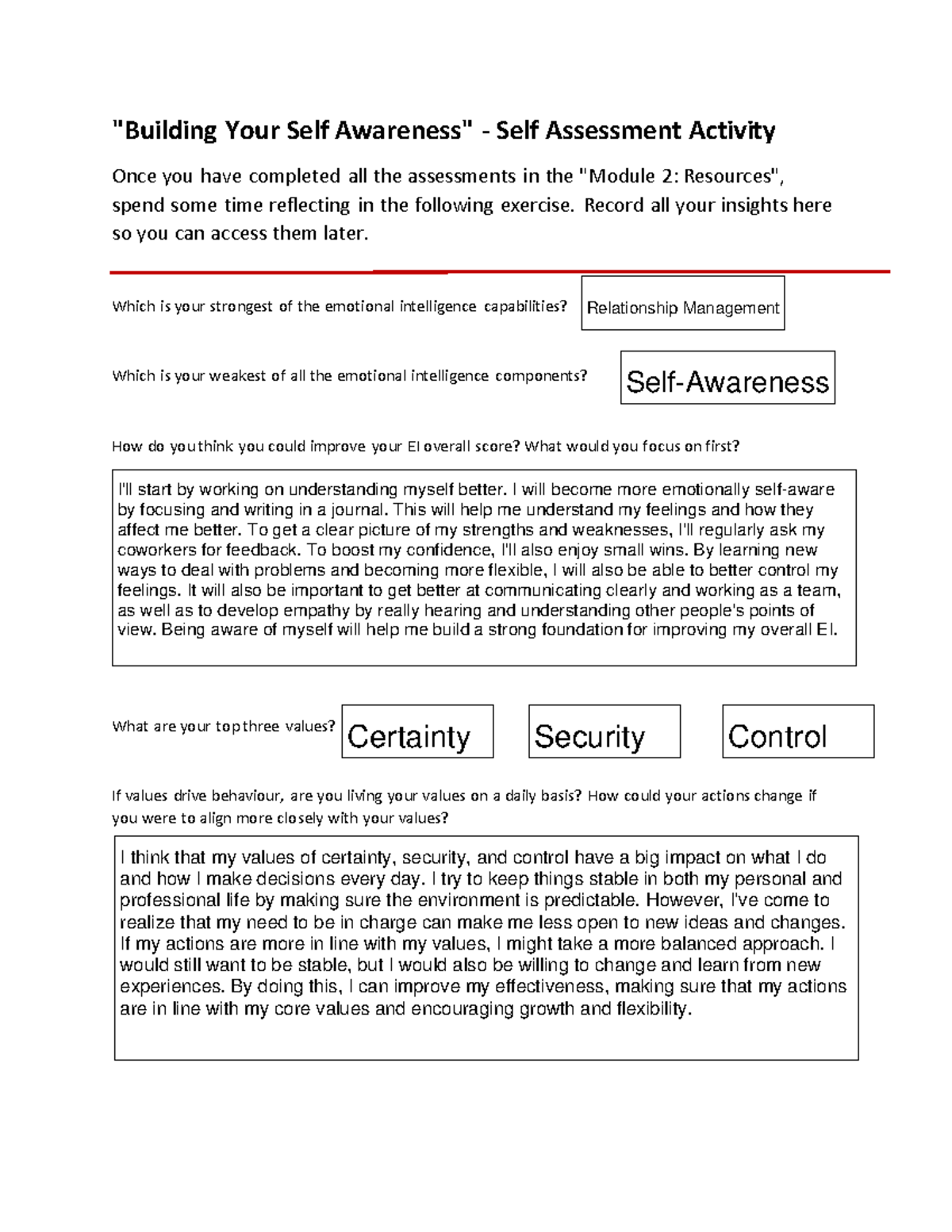 Assignment #1: Building Your Self Awareness Worksheet - Studocu