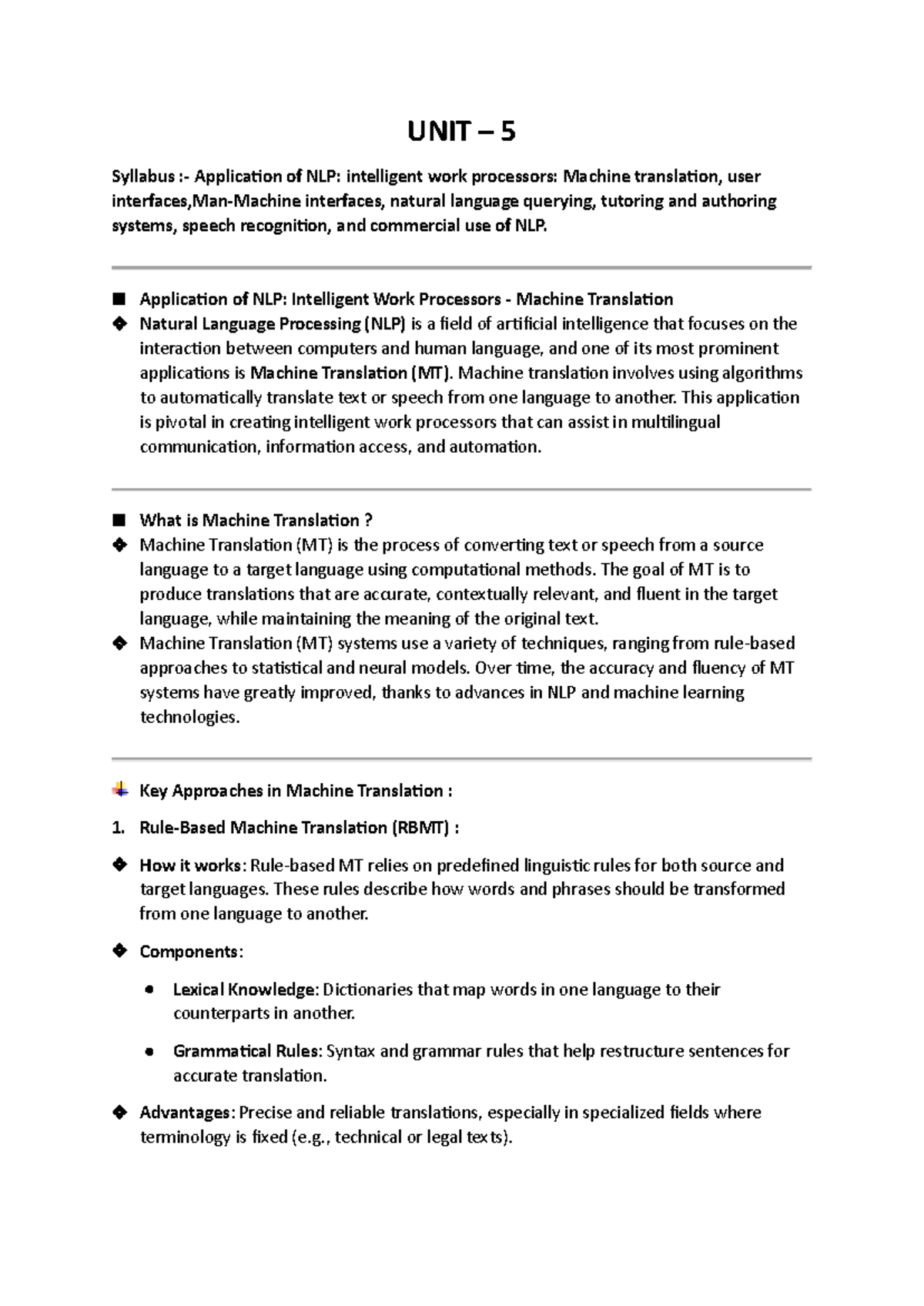 Natural Language Processing (NLP) Unit 5 Overview and Applications - Studocu