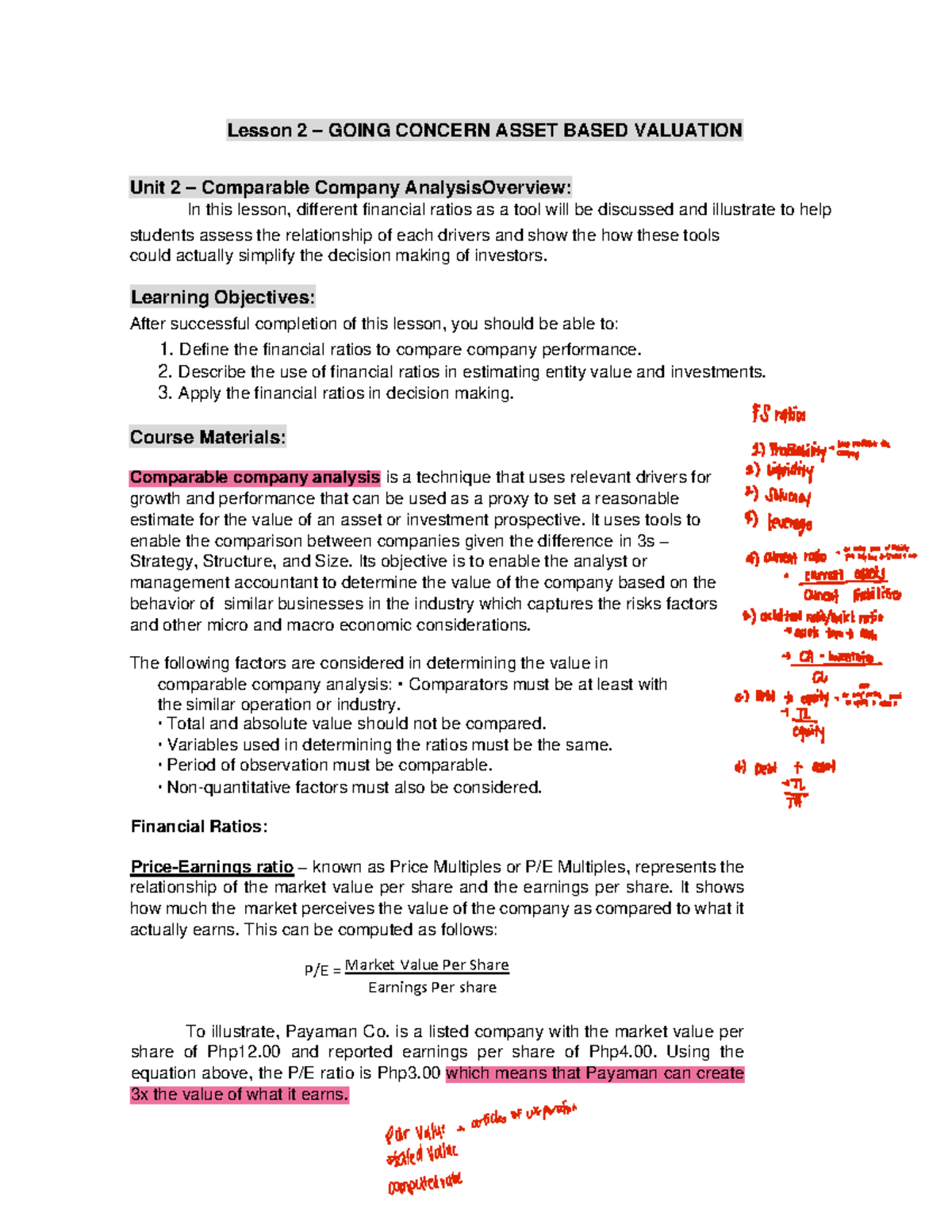 ACCO 40013 - Lesson 2: Going Concern Asset-Based Valuation & CCA - Studocu