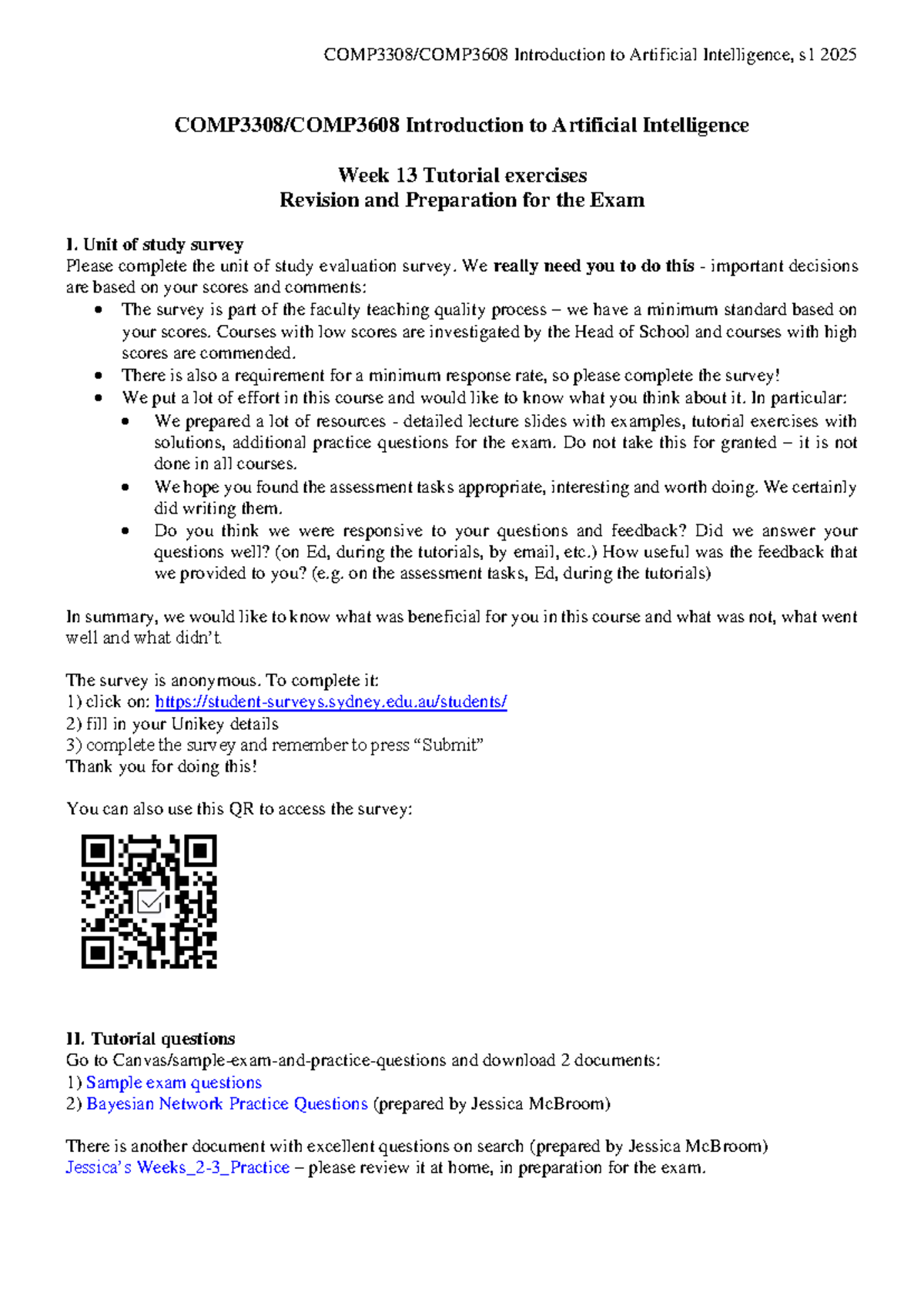 W13 - AI Introduction Tutorial Exercises & Exam Prep for s1 2025 - Studocu