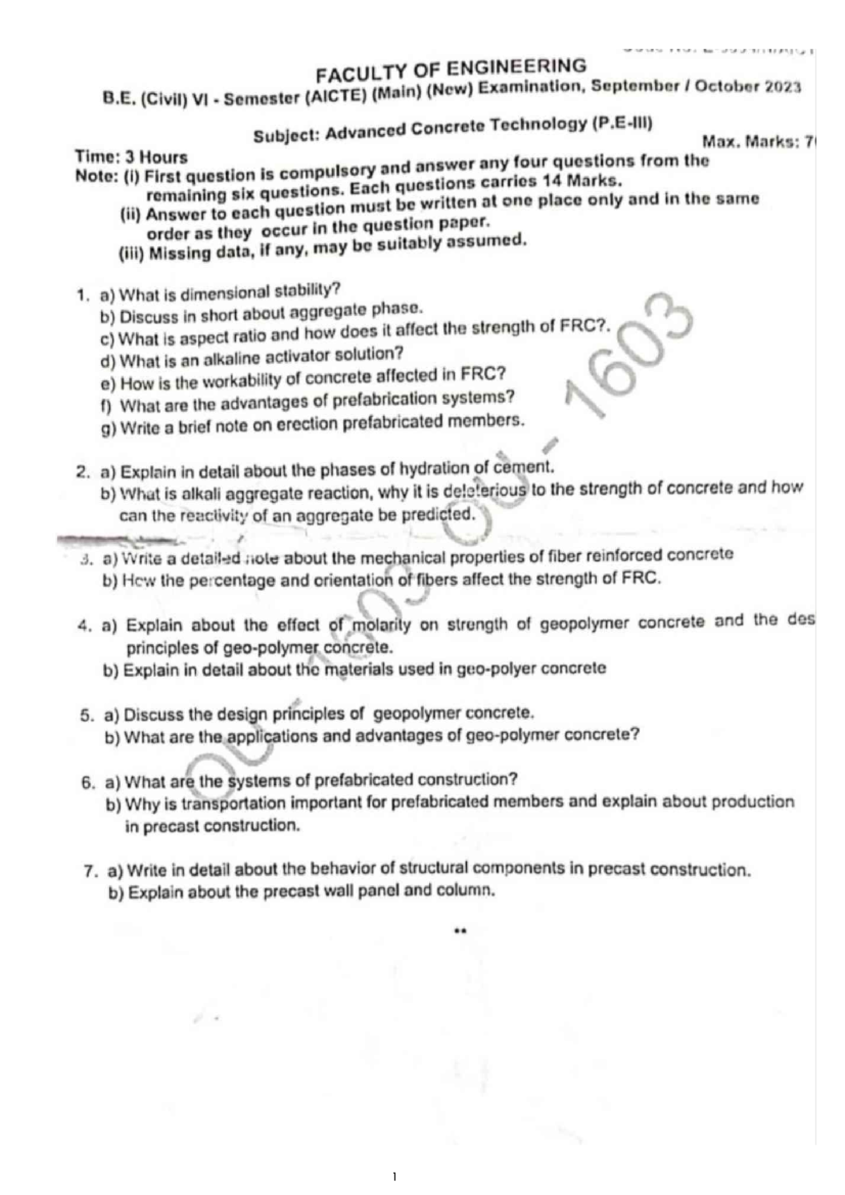 Advanced Concrete Technology PYQs for B.E. (Civil) VI Sem (AICTE) - Studocu