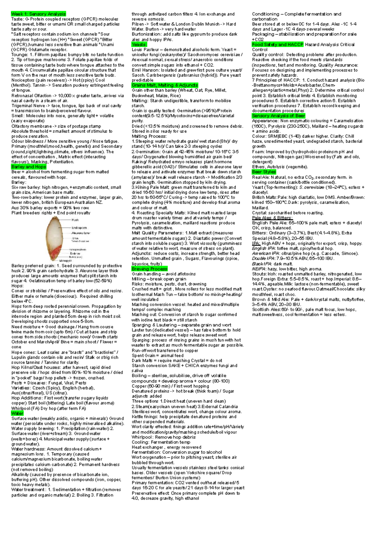 Beer Subject Notes: Week 1 - Sensory Analysis and Brewing Techniques ...