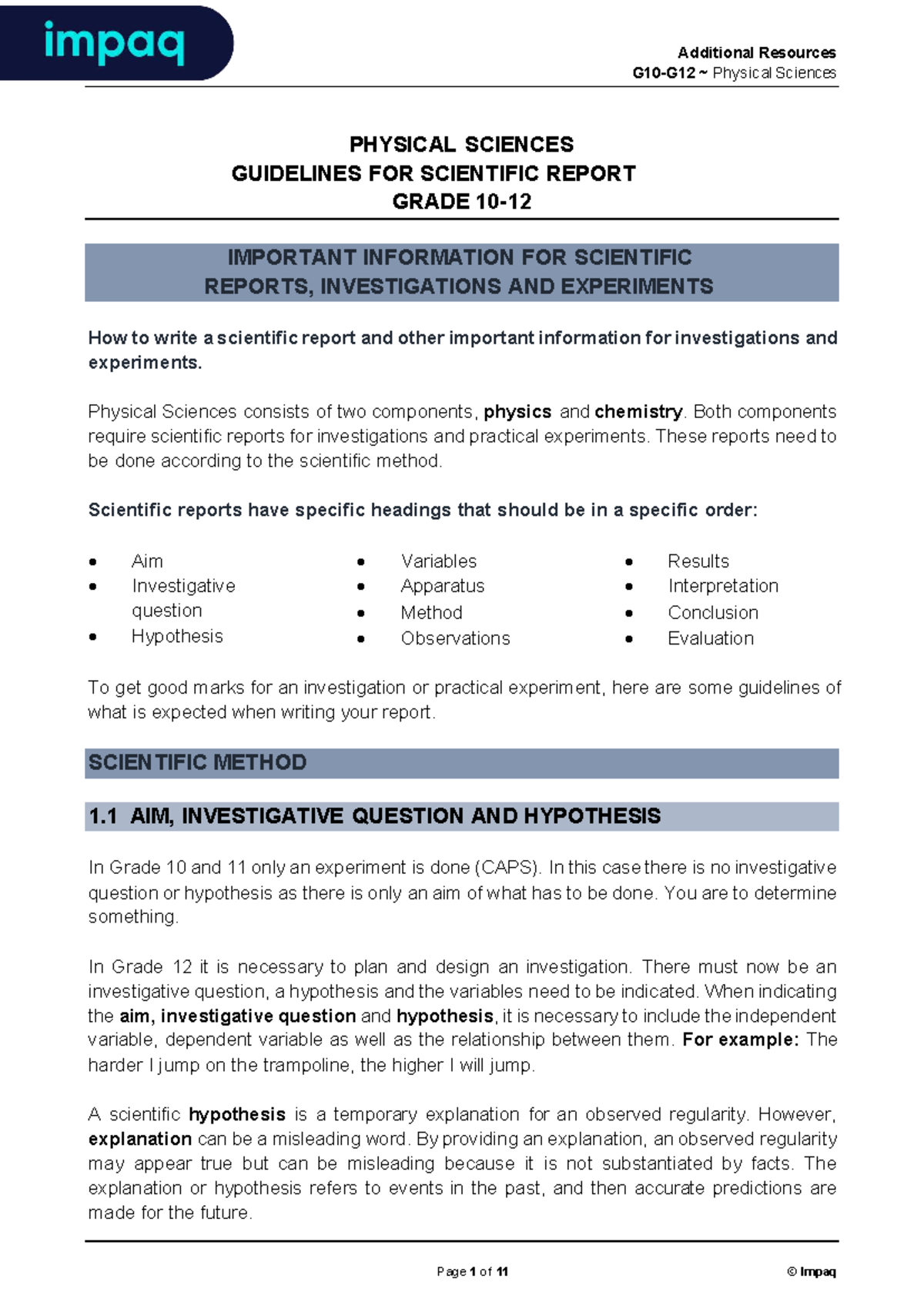 PS-Grade 10-12: Guidelines for Writing Scientific Reports - Studocu