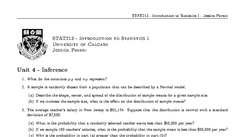 STAT213 Extra Practice - Unit 4 Inference Notes - Studocu