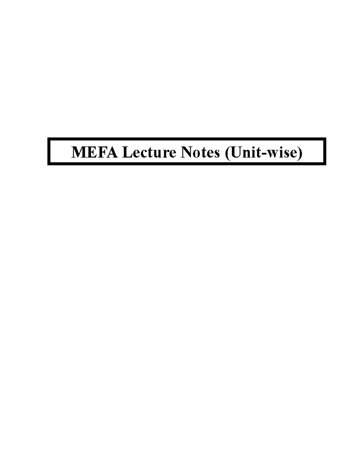MEFA notes - MEFA Lecture Notes (Unit-wise) MANAGERIAL ECONOMICS ...