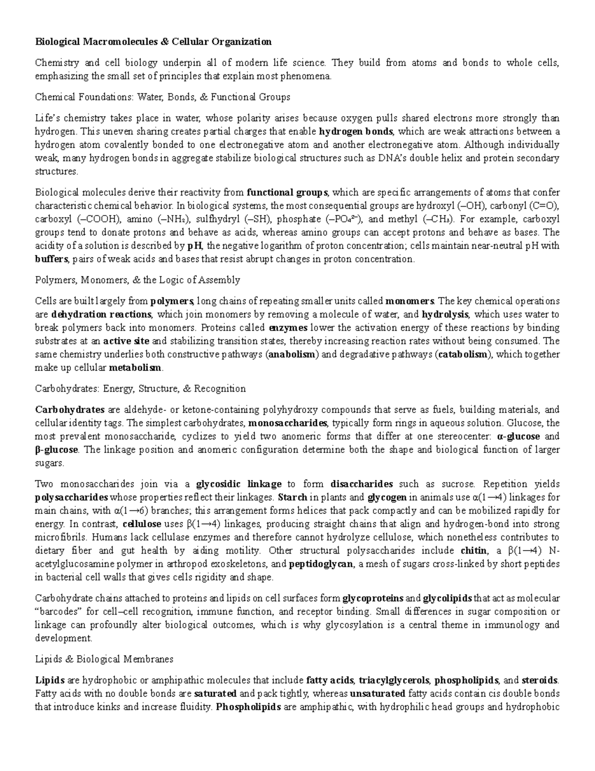 Biological Macromolecules: Structure, Function, and Cellular ...